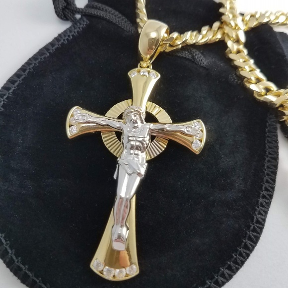 Accessories | 26 Cuban Link Crucifix 14k Gold Solid Silver | Poshmark